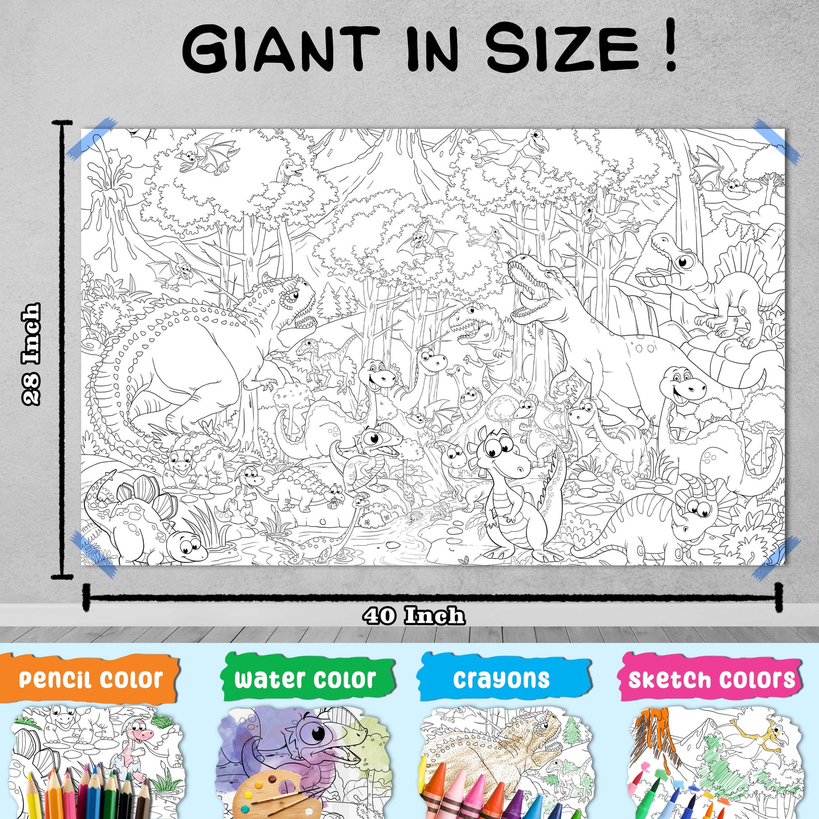 JoGenii|GIANT-CIRCUS-COLOURING-POSTER,-GIANT-DINOSAUR-COLOURING-POSTER ...