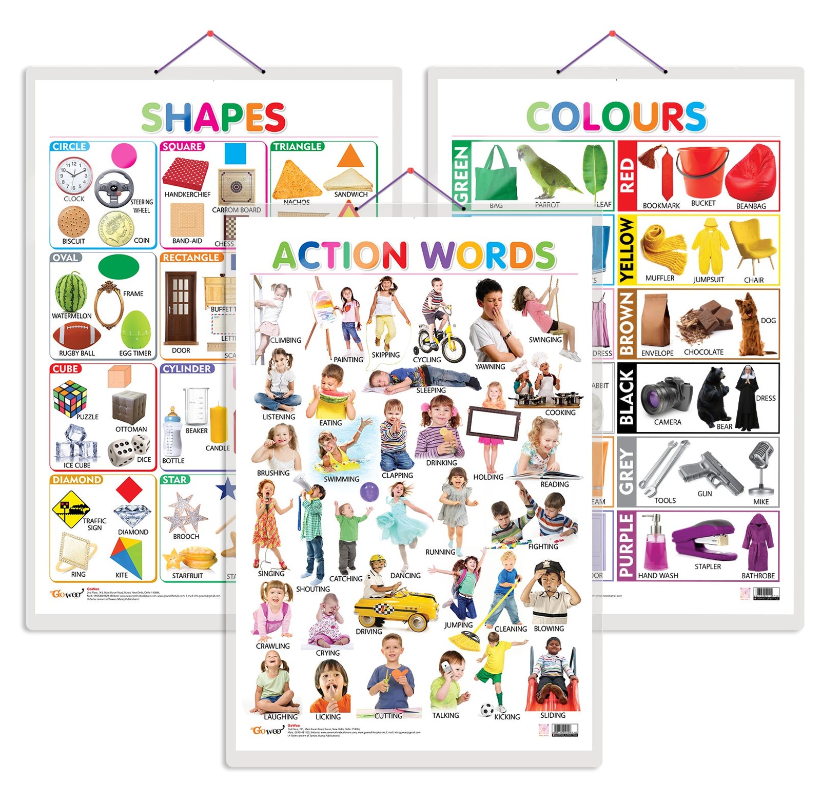 JoGenii|Set-of-3-Colours,-Shapes-and-Action-Words-Chart-for-Kids-|-20 ...