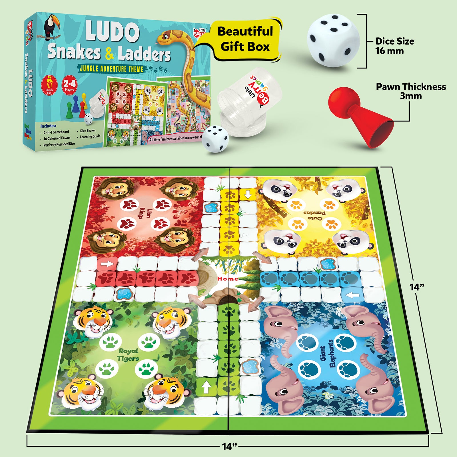 JoGenii | Little Berry 3-in-1 Jungle Ludo, Snakes Ladders and Classic Chess Board Game Combo Set ...
