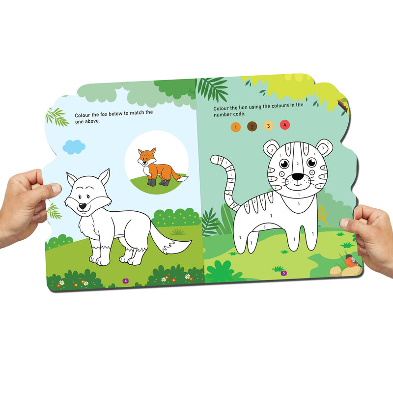 Jungle Activity and Colouring Book- Die Cut Animal Shaped Book : Inter