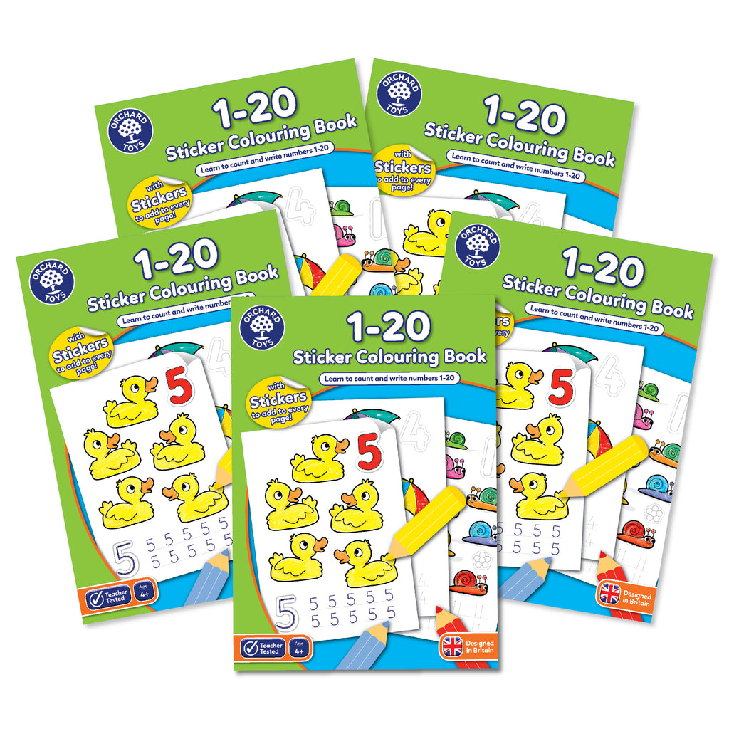 1-20 Sticker Colouring Books (5 pack)