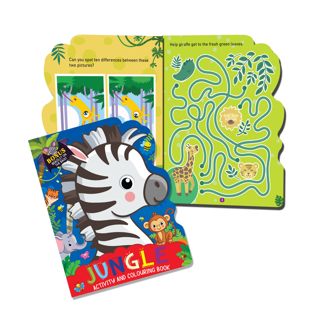 Jungle Activity and Colouring Book- Die Cut Animal Shaped Book : Inter